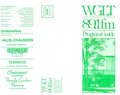 "WGLT Program Guide, July-September, 1979" by Illinois State University